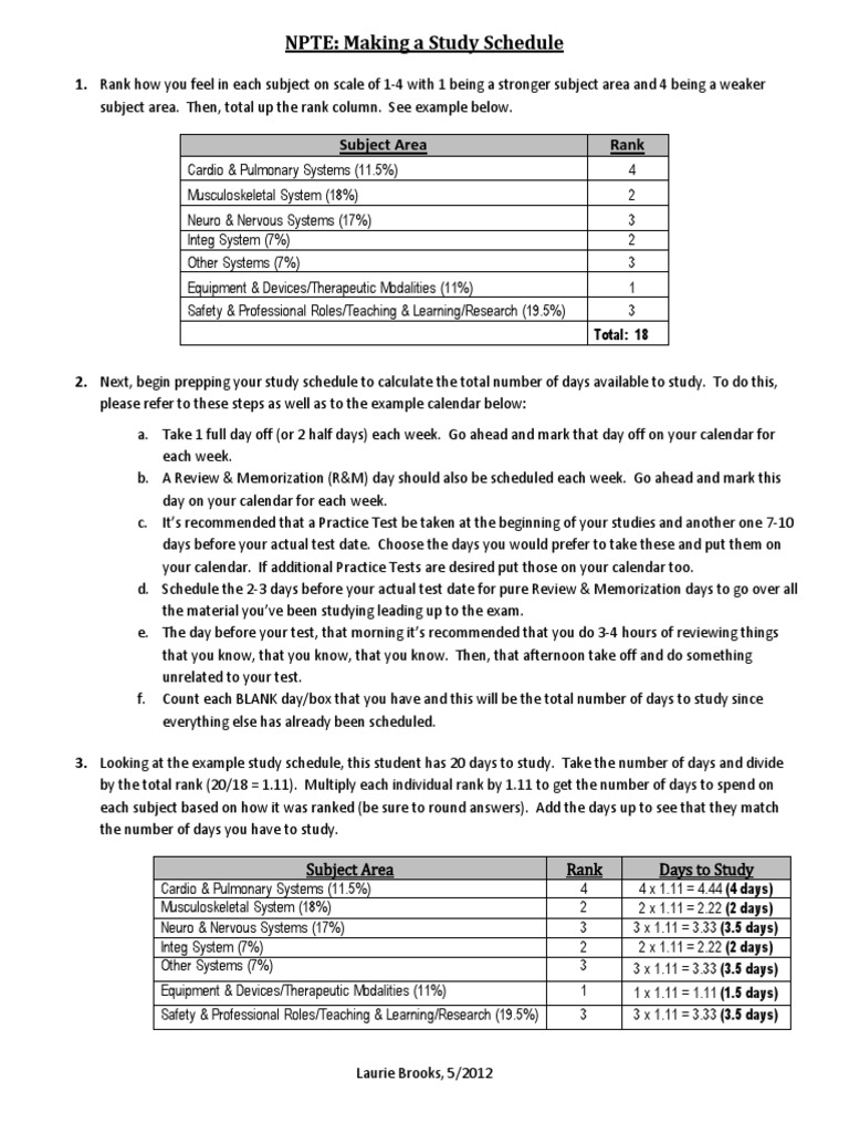 NPTE: Making A Study Schedule: Total: 18 | PDF