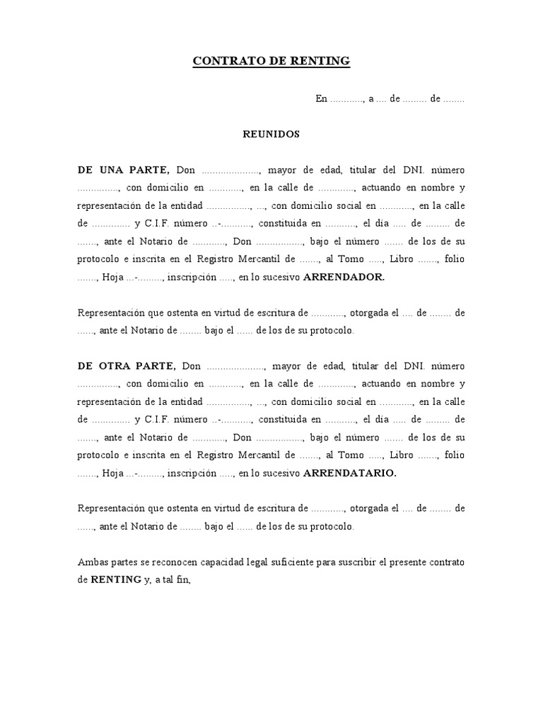 Contrato de Renting Modelo | PDF | Propiedad | Pagos