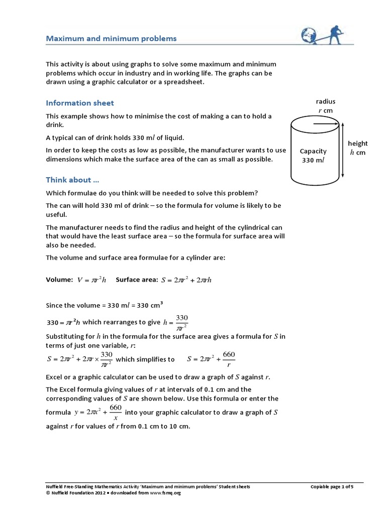FSMA Maximum and Minimum Problems Student | PDF | Area | Volume