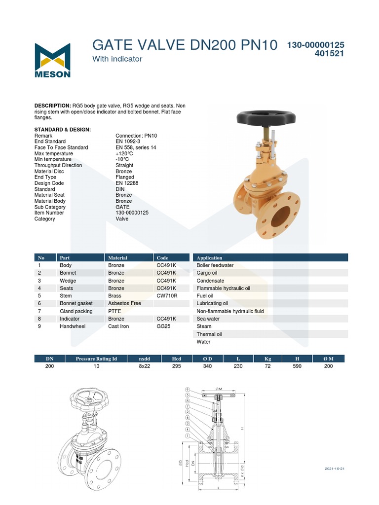Gate Valve Dn200 Pn10: With Indicator | PDF