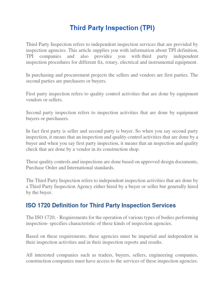 Third Party Inspection (TPI) | PDF