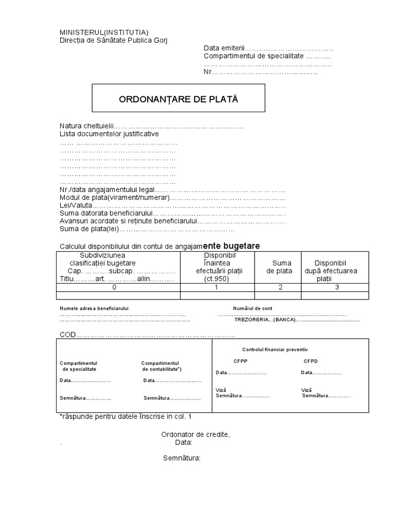 03 Ordonantare de Plata Model | PDF