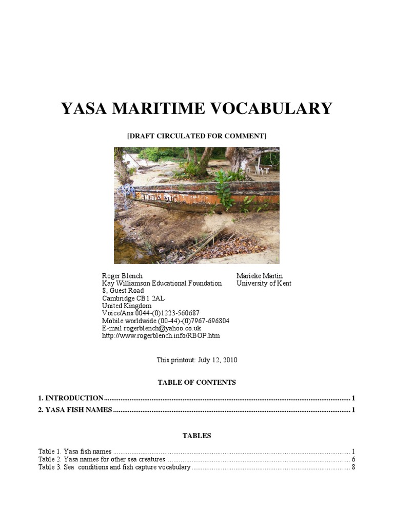 Yasa Maritime Vocabulary | PDF | Aquatic Animals | Fish