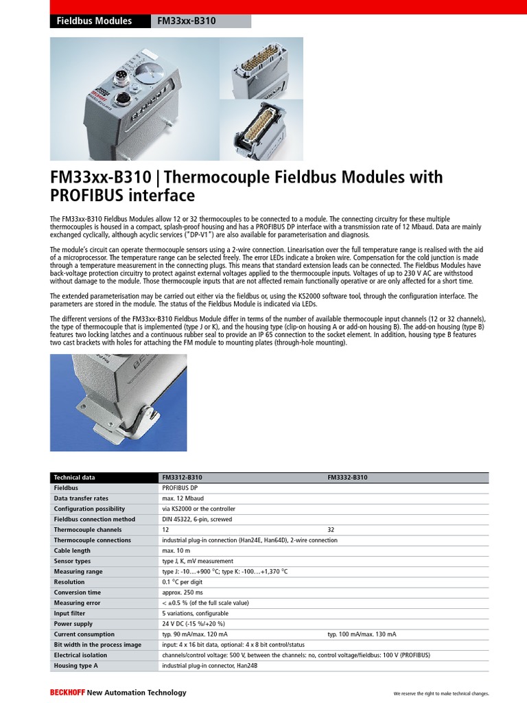 FM33xx-B310 - Thermocouple Fieldbus Modules With PROFIBUS Interface ...