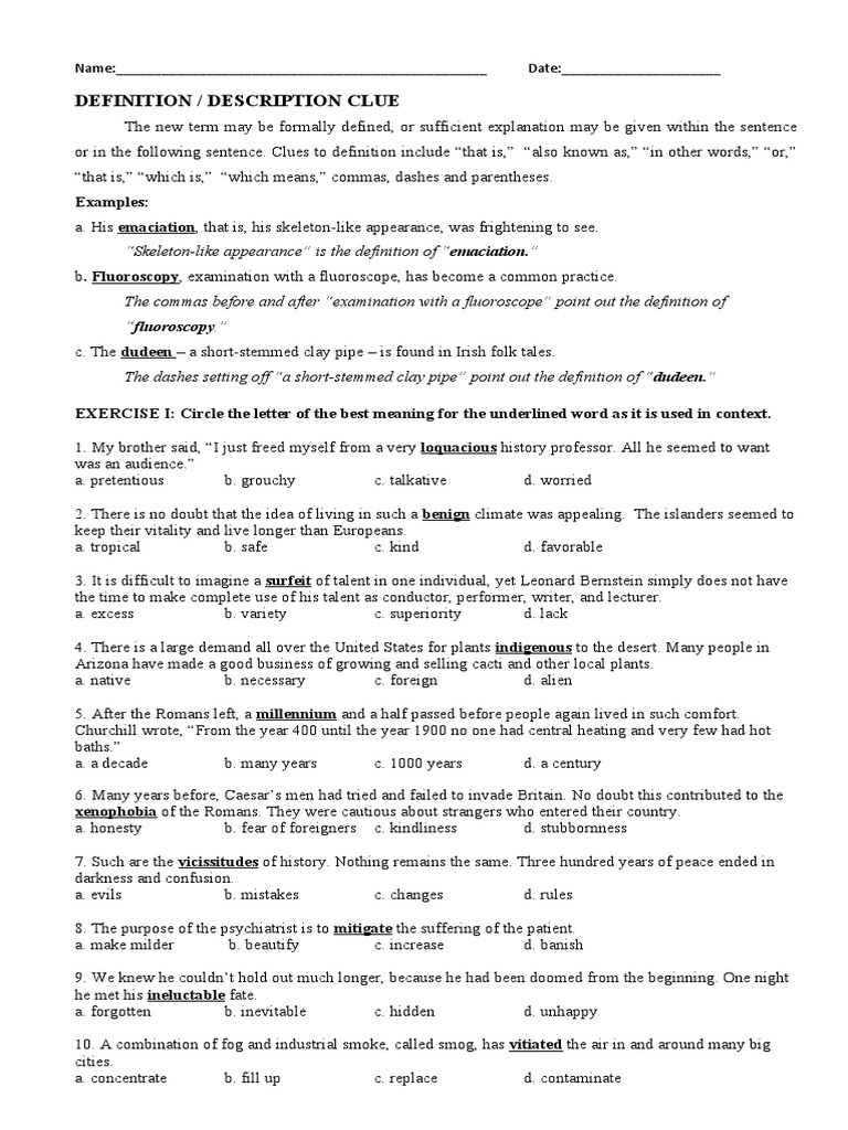 Context Clues Exercises | PDF