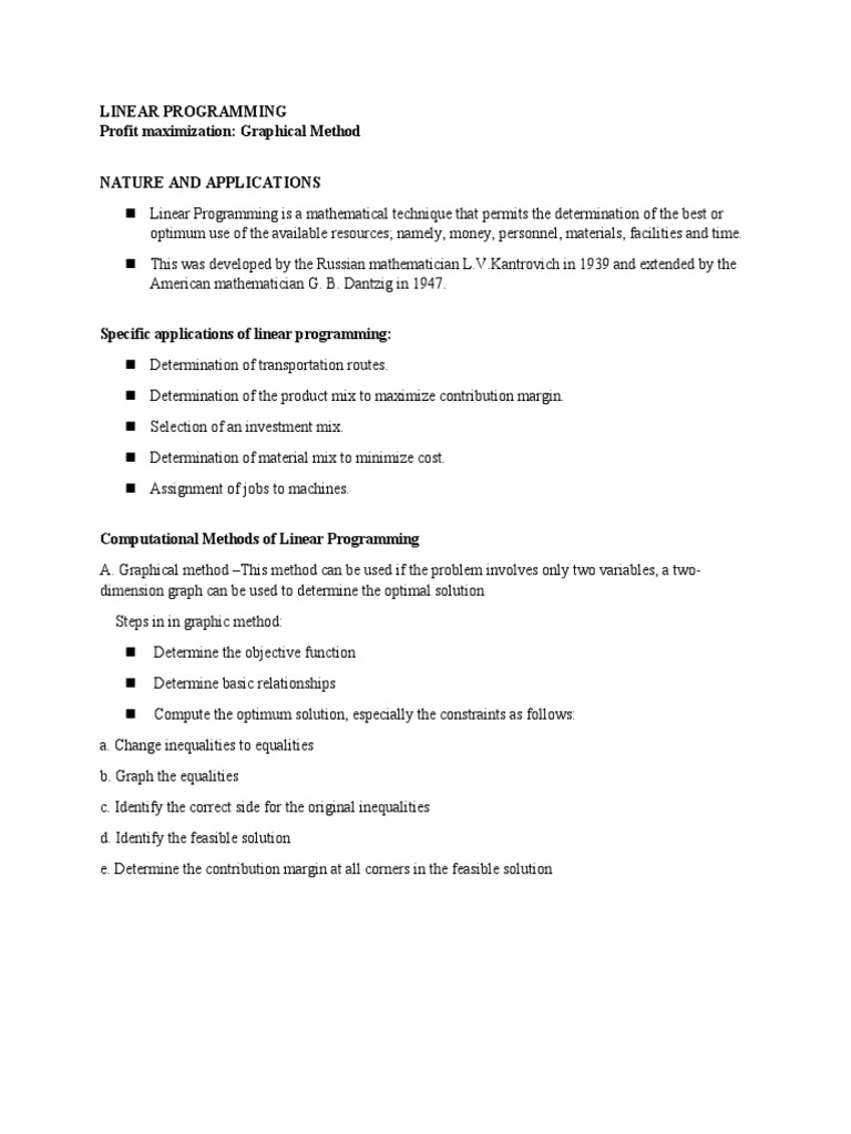Linear Programming Profit Maximization Graphical Method Nature And 7274