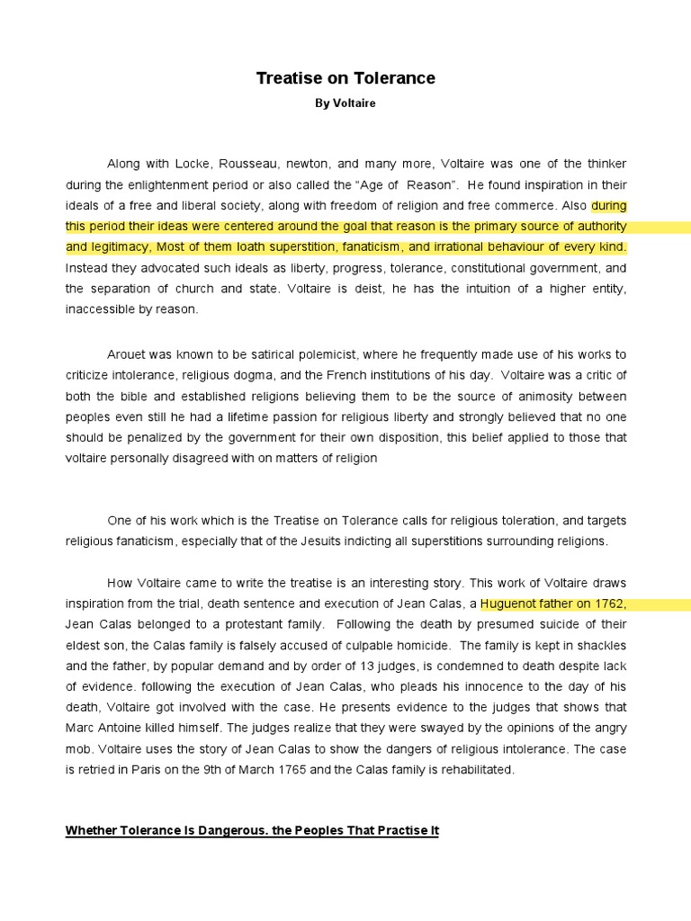 Treatise On Tolerance by Voltaire | PDF | Toleration | Voltaire