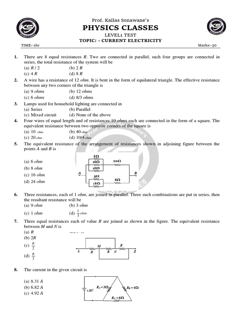 Physics Classes: Topic: - Current Electricity | PDF | Series And ...