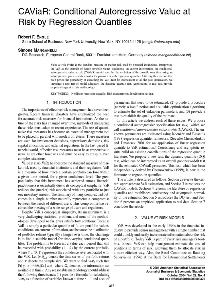 Engle & Manganelli (2004) - CAViaR Conditional Autoregressive Value at Risk by Regression ...