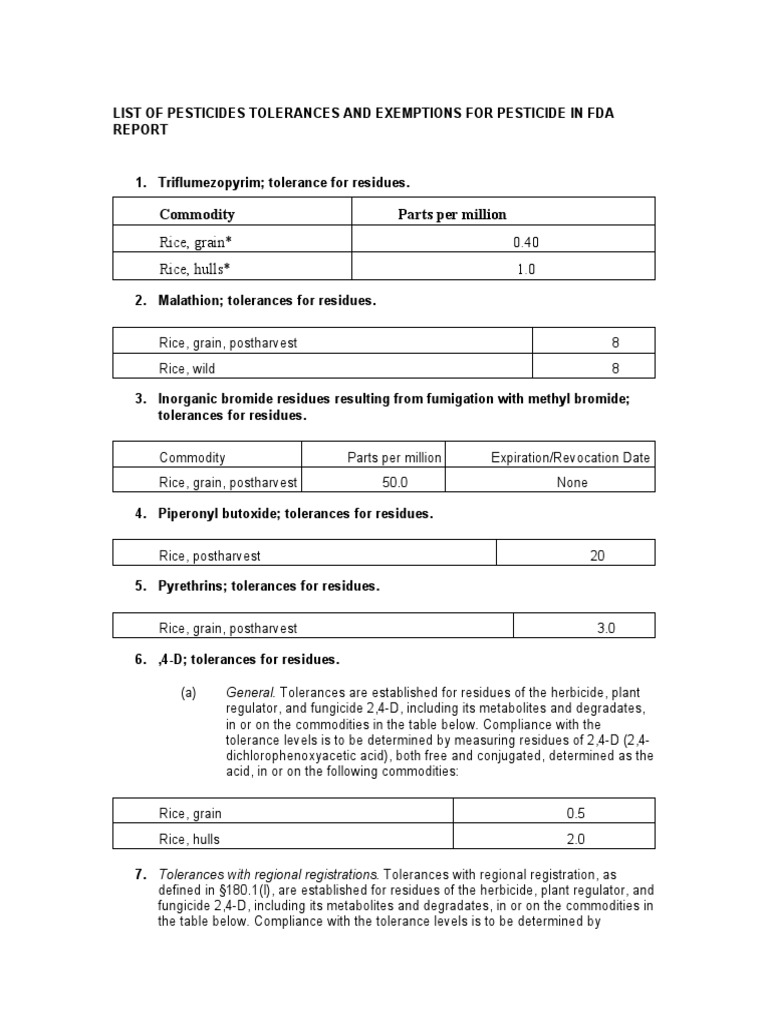List of Pesticides Tolerances and Exemptions For Pesticide | PDF | Rice ...