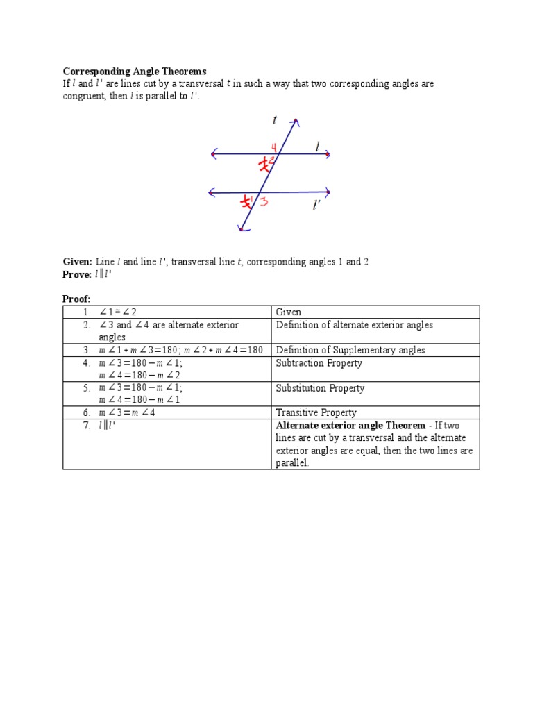 Corresponding Angle Theorems: M 4 180 M 2 M 4 180 M 1 | PDF | Triangle ...