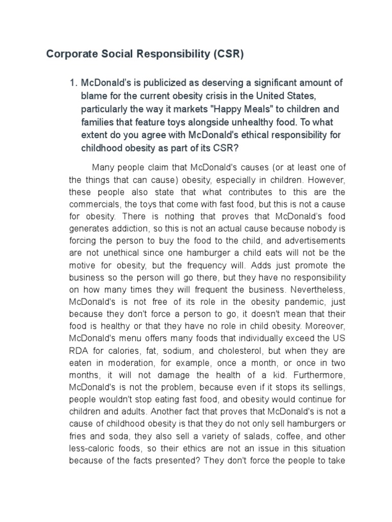 CSR Issues in Fast Food and Nestle | PDF | Corporate Social ...