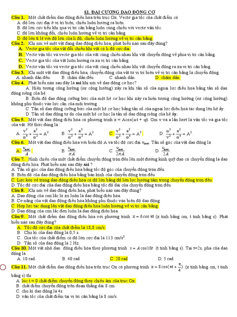 Bai Tap Dai Cuong Dao Dong Dieu Hoa | PDF