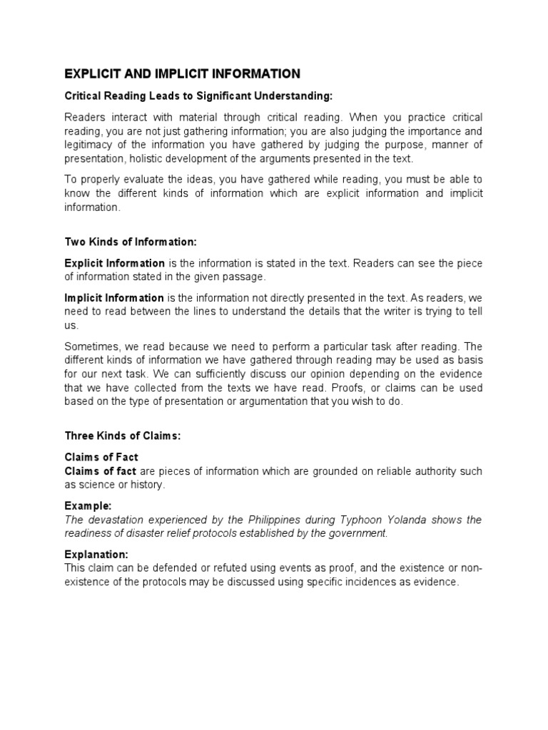 Explicit and Implicit Information | PDF | Evidence | Information