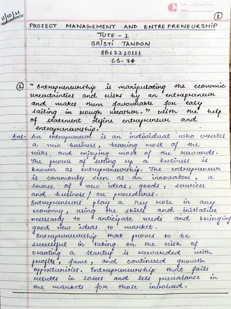 Project Management and Entrepreneurship Notes | PDF