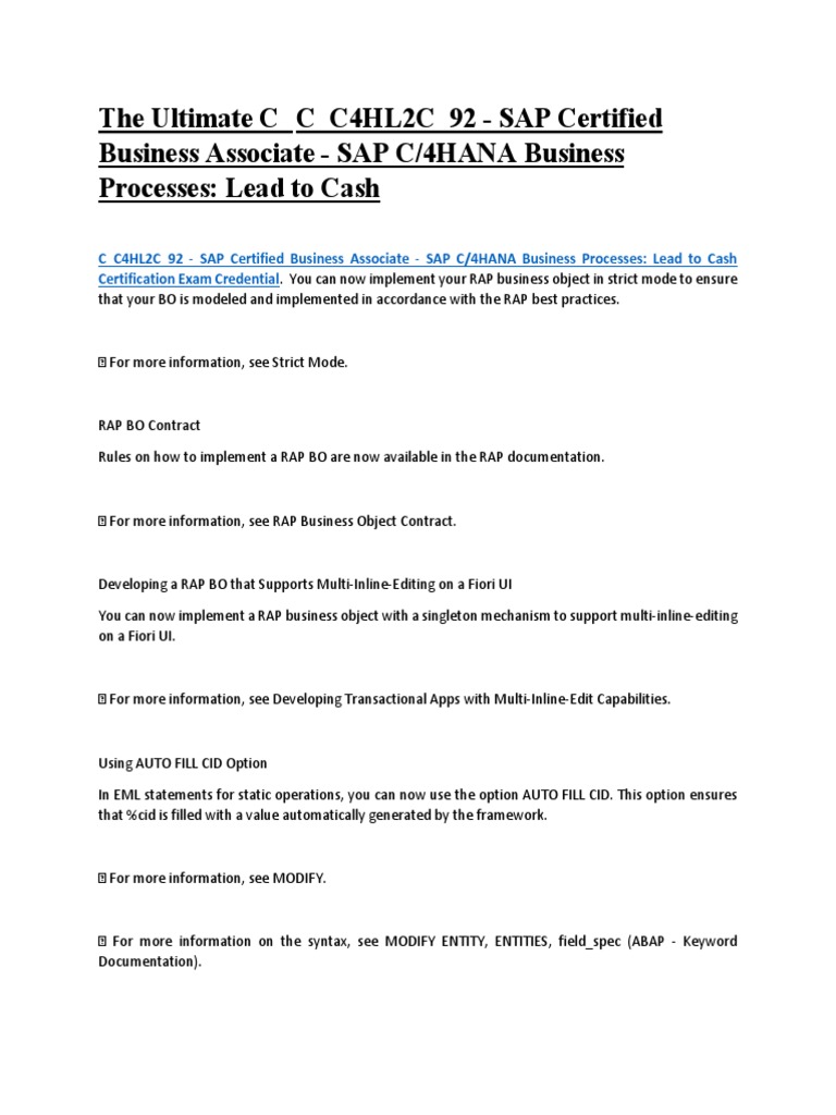 The Ultimate C C - C4HL2C - 92 - SAP Certified Business Associate - SAP ...