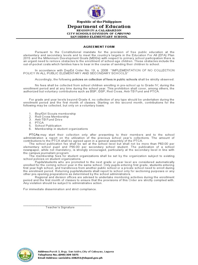 DepEd No Collection Policy Agreement | PDF | Schools | Social Institutions