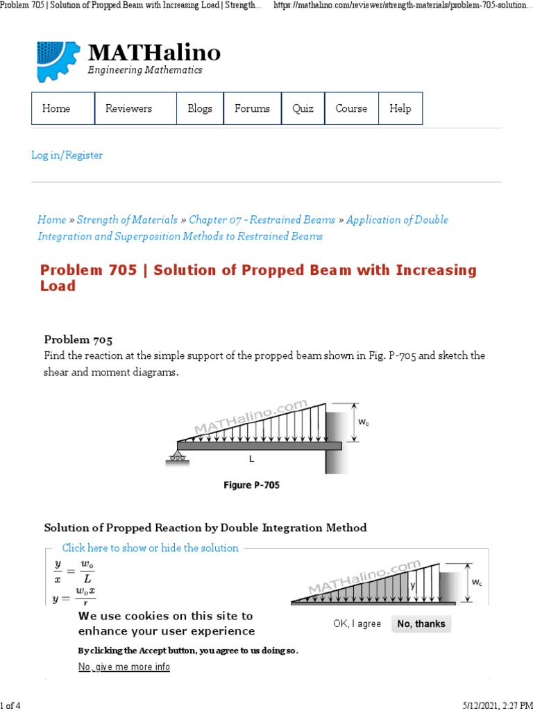 Mathalino: Problem 705 - Solution of Propped Beam With Increasing Load ...