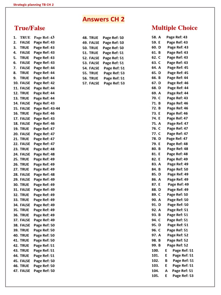 Answers CH 2: True/False Multiple Choice | PDF | Teaching Methods ...