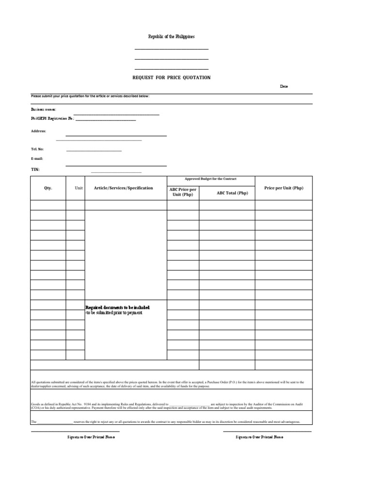 Request For Price Quotation: Republic of The Philippines | PDF ...