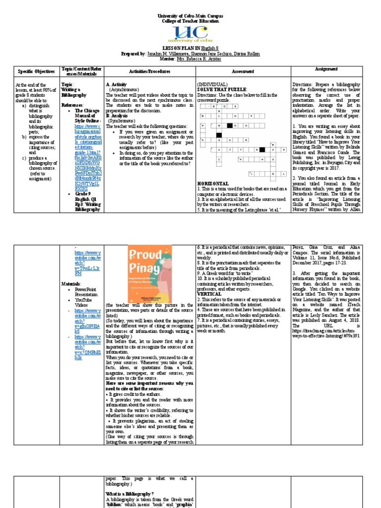 Lesson Plan 8 Writing Bibliography | PDF | Bibliography | Books