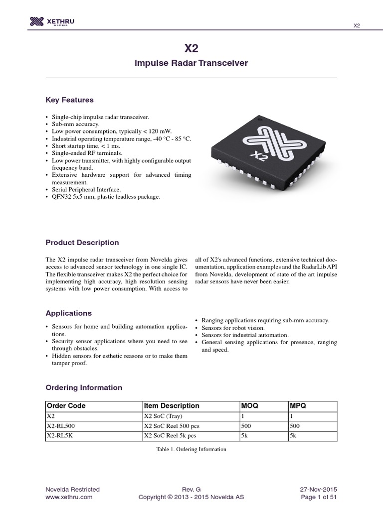Xethru-Novelda x2 Impulse Radar Transceiver | PDF | Analog To Digital ...