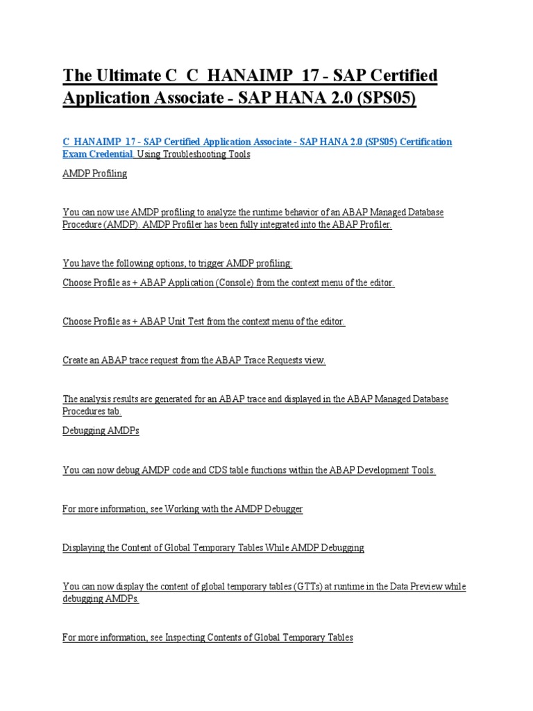 The Ultimate C - C - HANAIMP - 17 - SAP Certified Application Associate - SAP HANA 2.0 (SPS05 ...