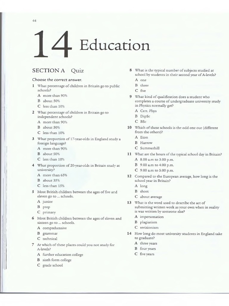 Education: Section A Quiz | PDF | Schools | Test (Assessment)