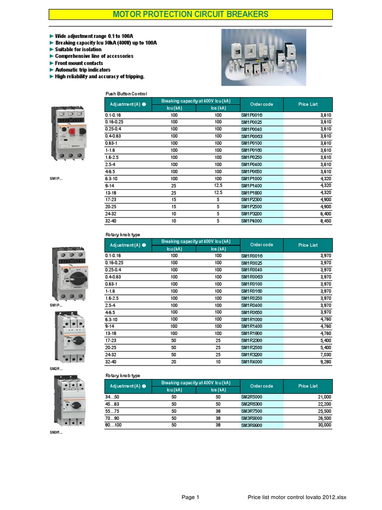 Price List Motor Circuit Breaker Lovato 2018 | PDF | Electrical ...