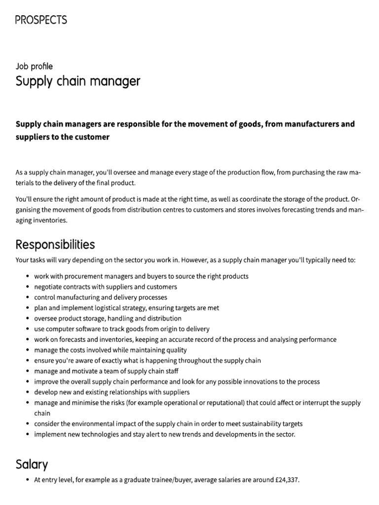 Job Description Supply Chain Manager | PDF
