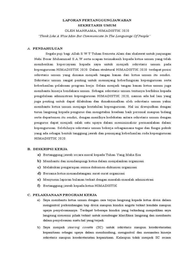LPJ Sekretaris Himadstik 2021 | PDF