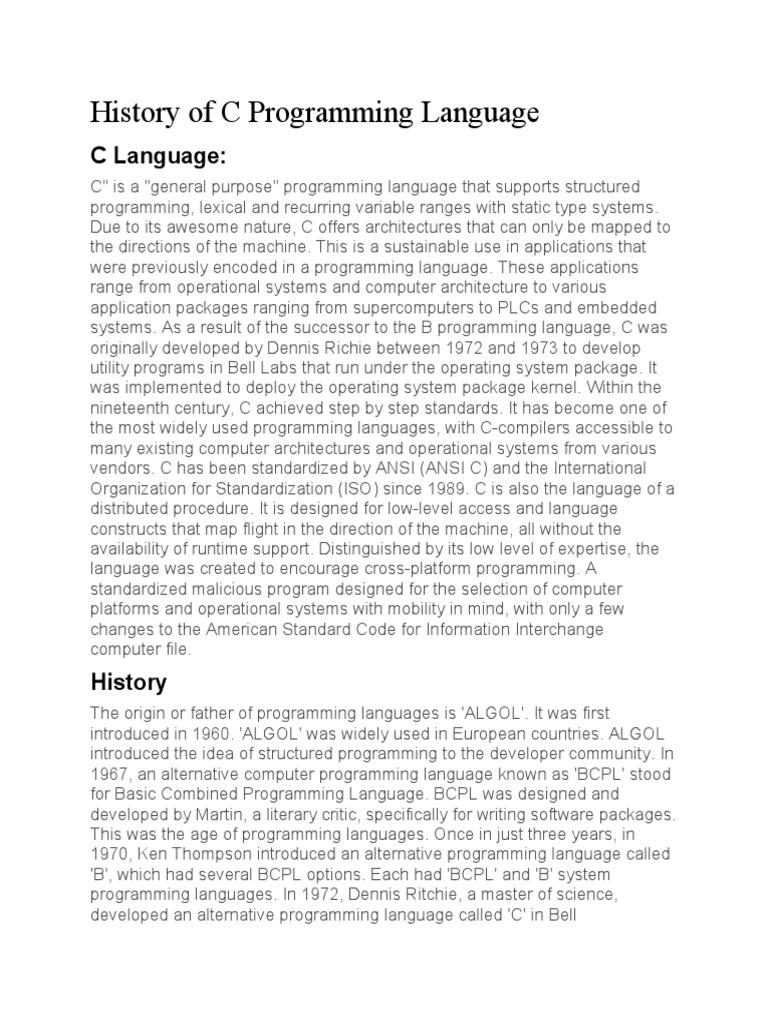 History of C Programming | PDF | C (Programming Language) | Computer ...