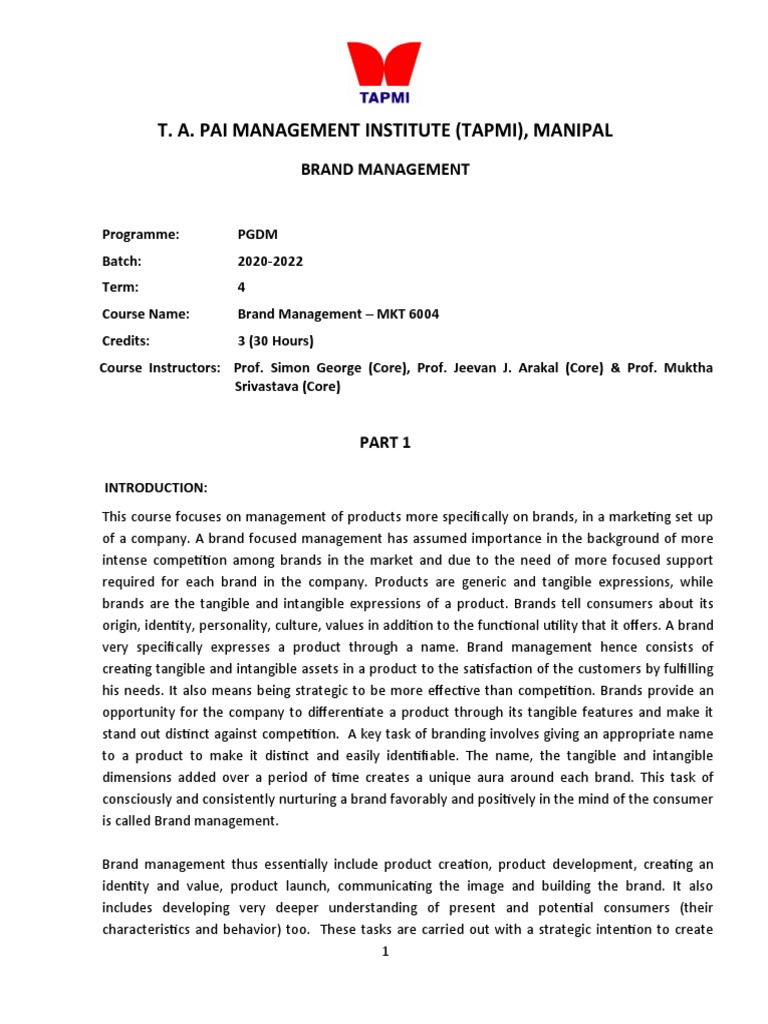 Brand Management Course Overview | PDF | Brand | Brand Management