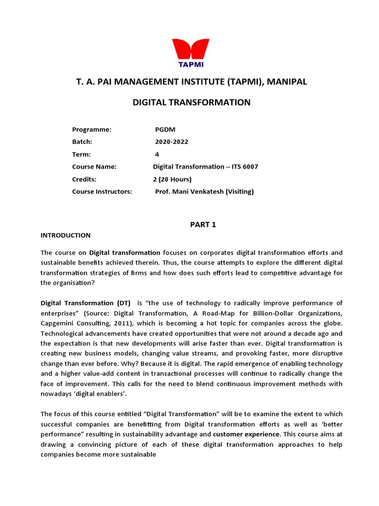 Digital Transformation Course Outline | PDF | Academic Dishonesty ...