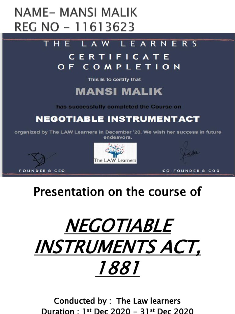 Final LLB Viva NIA 1881 | PDF | Negotiable Instrument | Cheque