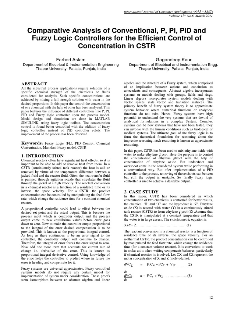 Comparative Analysis of Conventional, P, PI, PID and Fuzzy Logic Controllers For The Efficient ...