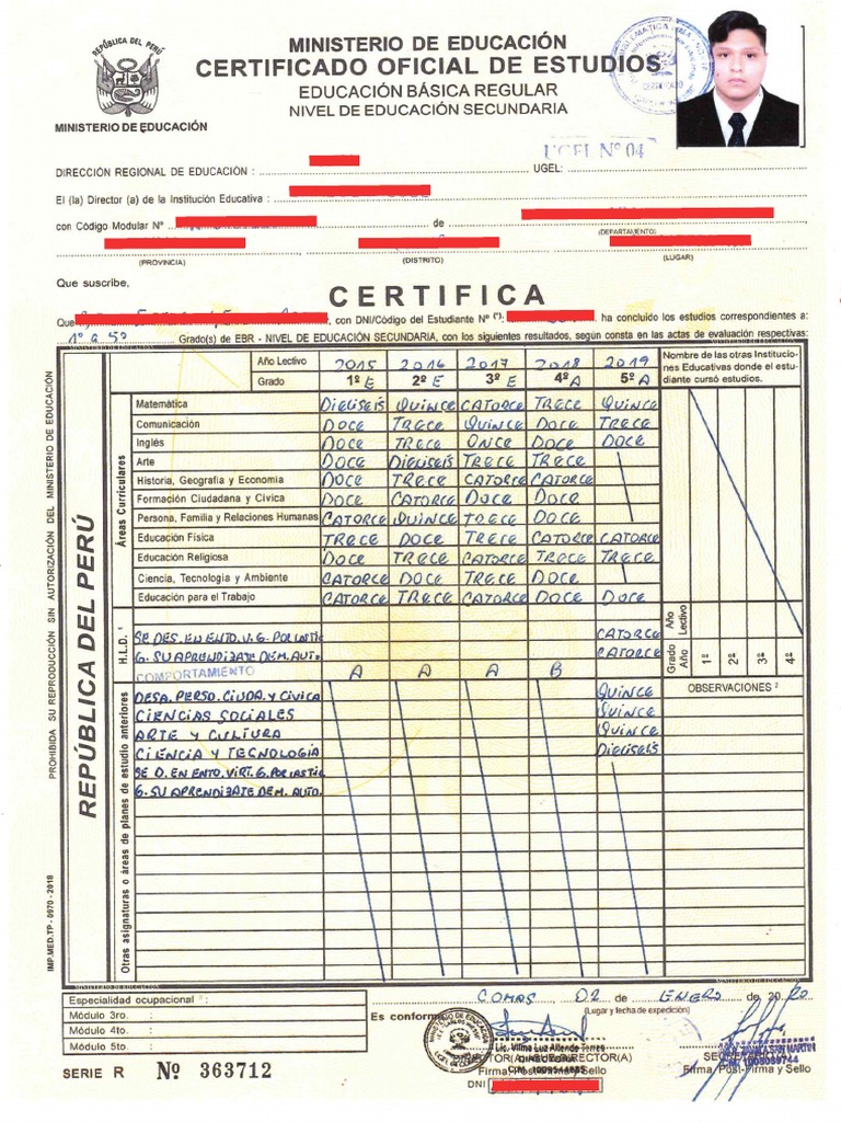 Ejemplo de Certificado Oficial de Estudios | PDF