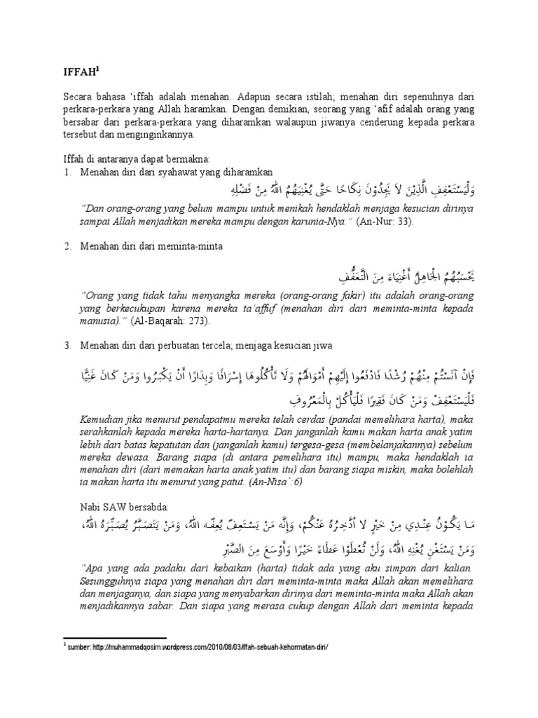 Iffah, Wara', Sa'jaah | PDF