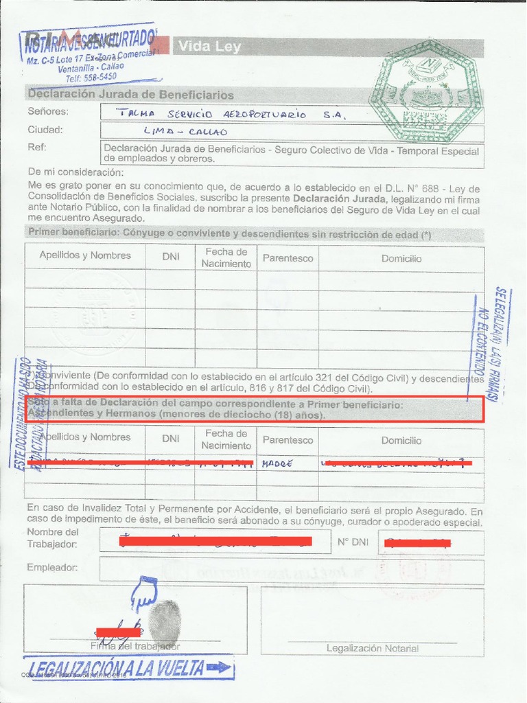 Ejemplo de Un Rimac Vida Ley Legalizado | PDF