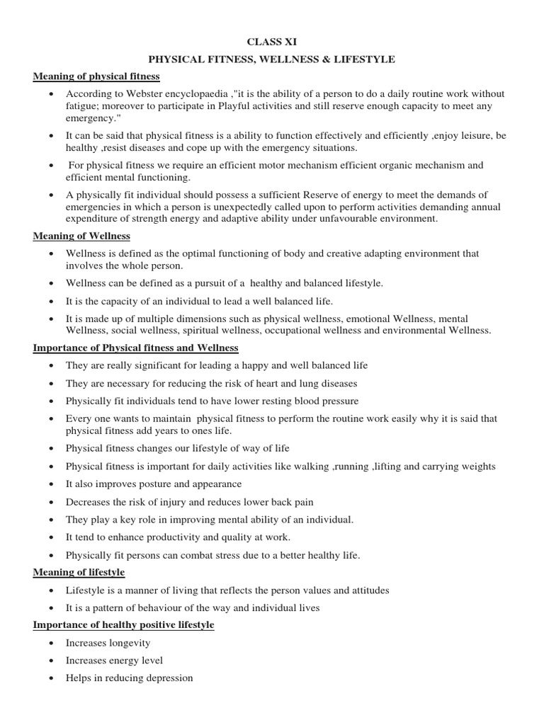 11 Physical Education - Physical Fitness, Wellness & Lifetstyle - Notes ...