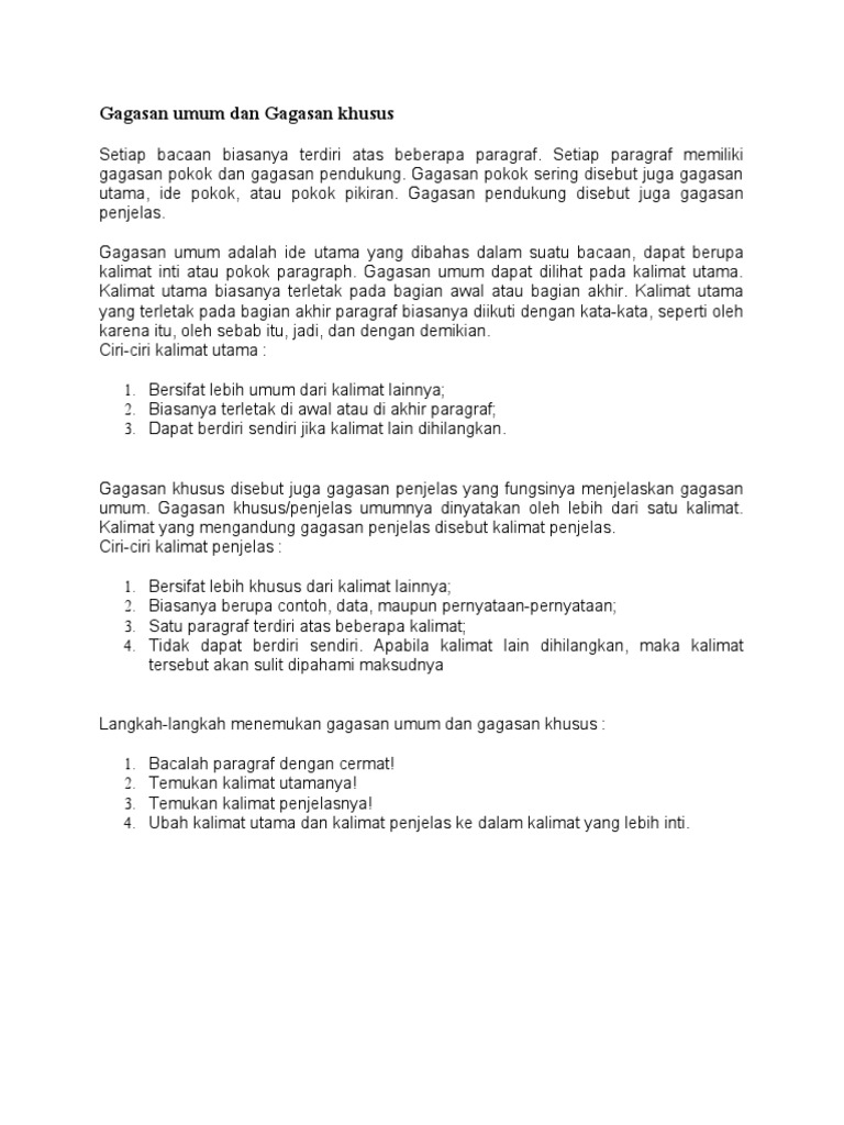 Gagasan Umum dan Khusus dalam Bacaan | PDF