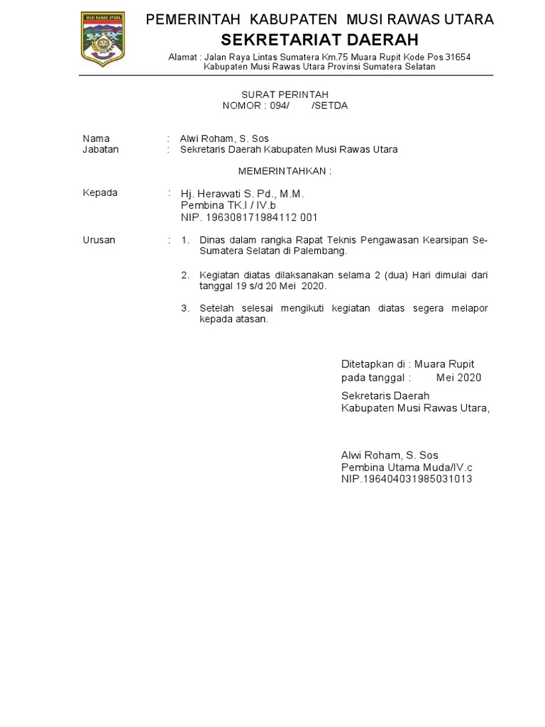 Contoh Surat Perintah Tugas SPT | PDF