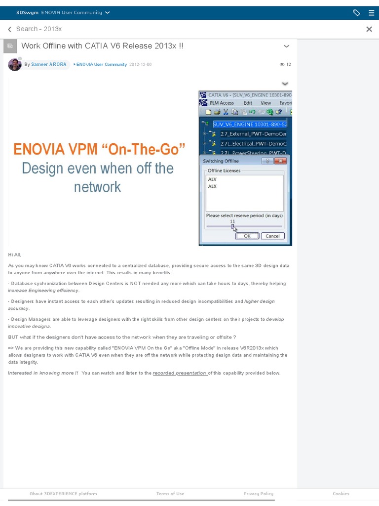 3DSwym Work Offline With CATIA V6 Release 2013x | PDF | Data Management ...