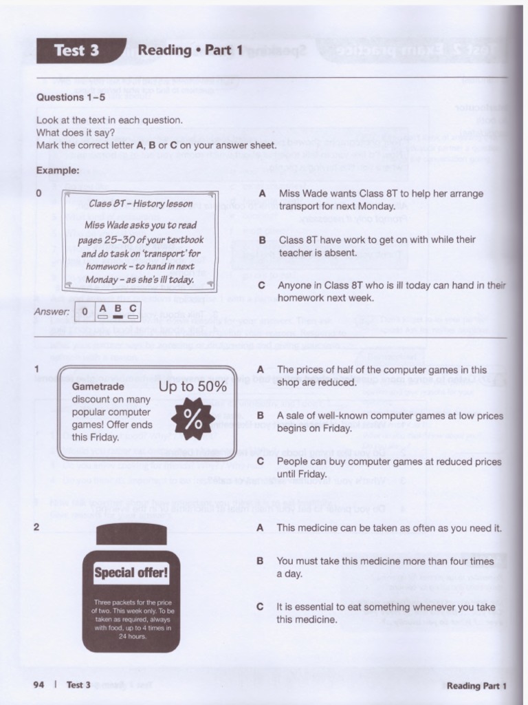 PET - For - Schools - Trainer - 2 Test 3 Reading&Writing | PDF