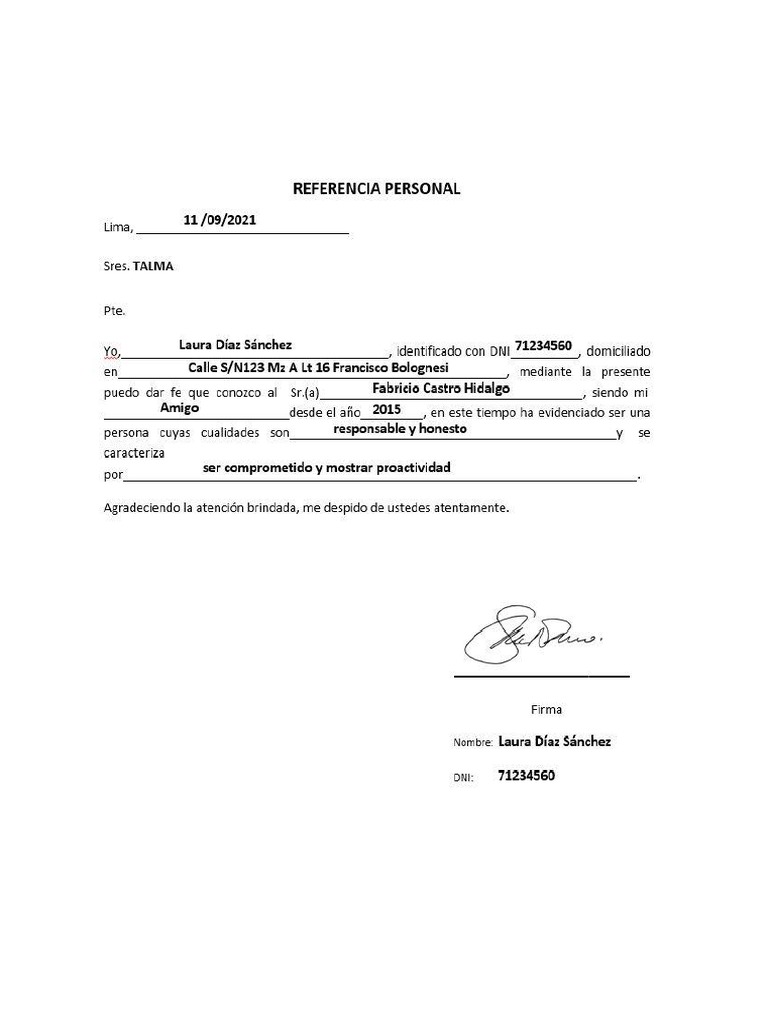 Ejemplo de Referencia Personal | PDF