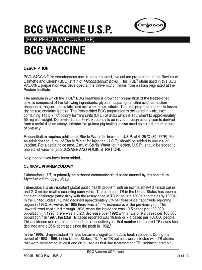 BCG FDA Leaflet | PDF | Tuberculosis | Vaccines