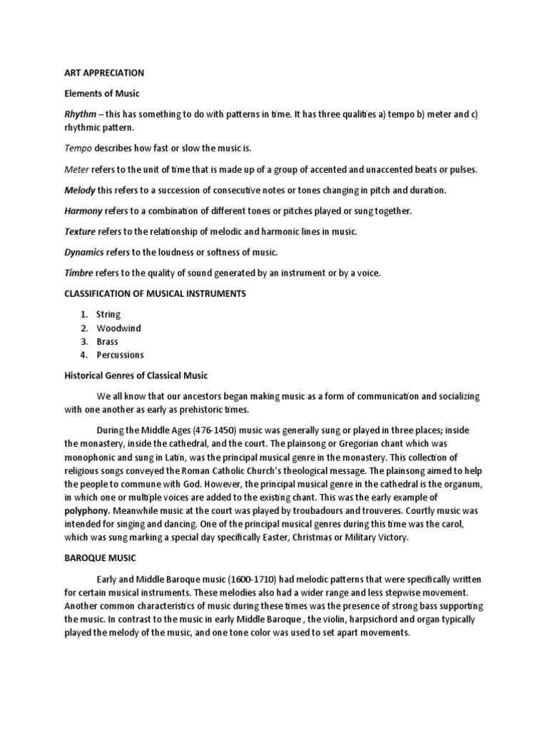 Art Appreciation Elements of Music | PDF | Classical Period (Music ...