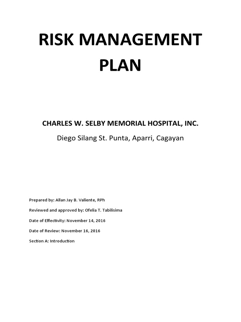Risk Management Plan | PDF | Pharmacy | Pharmacist