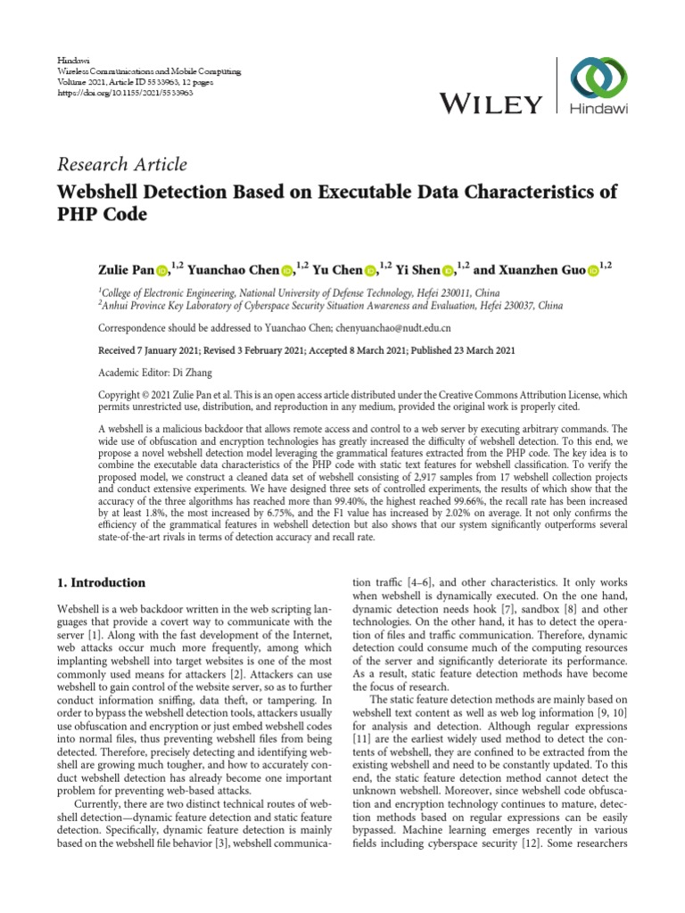 Webshell Detection Based On Executable Data Charac Pdf Php Internet And Web 3496
