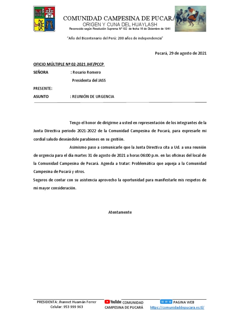 CCP Oficio Múltiple Reunion 28 08 para Martes 31 08 2021 | PDF | Perú ...